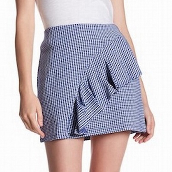 Topshop | Skirts | Top Shop Ruffle Checkered Blue Skirt Stretch | Poshmark